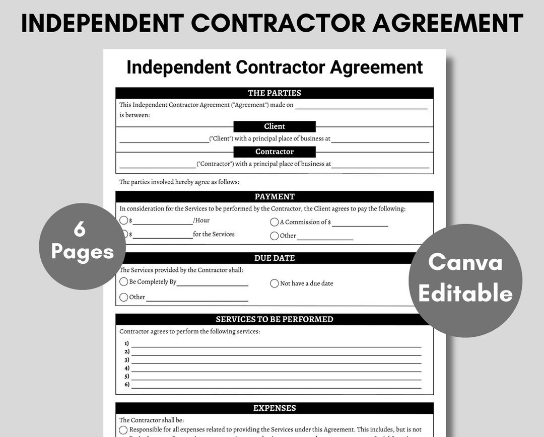 Editable Independent Contractor Agreement, Business Contract, Contract ...