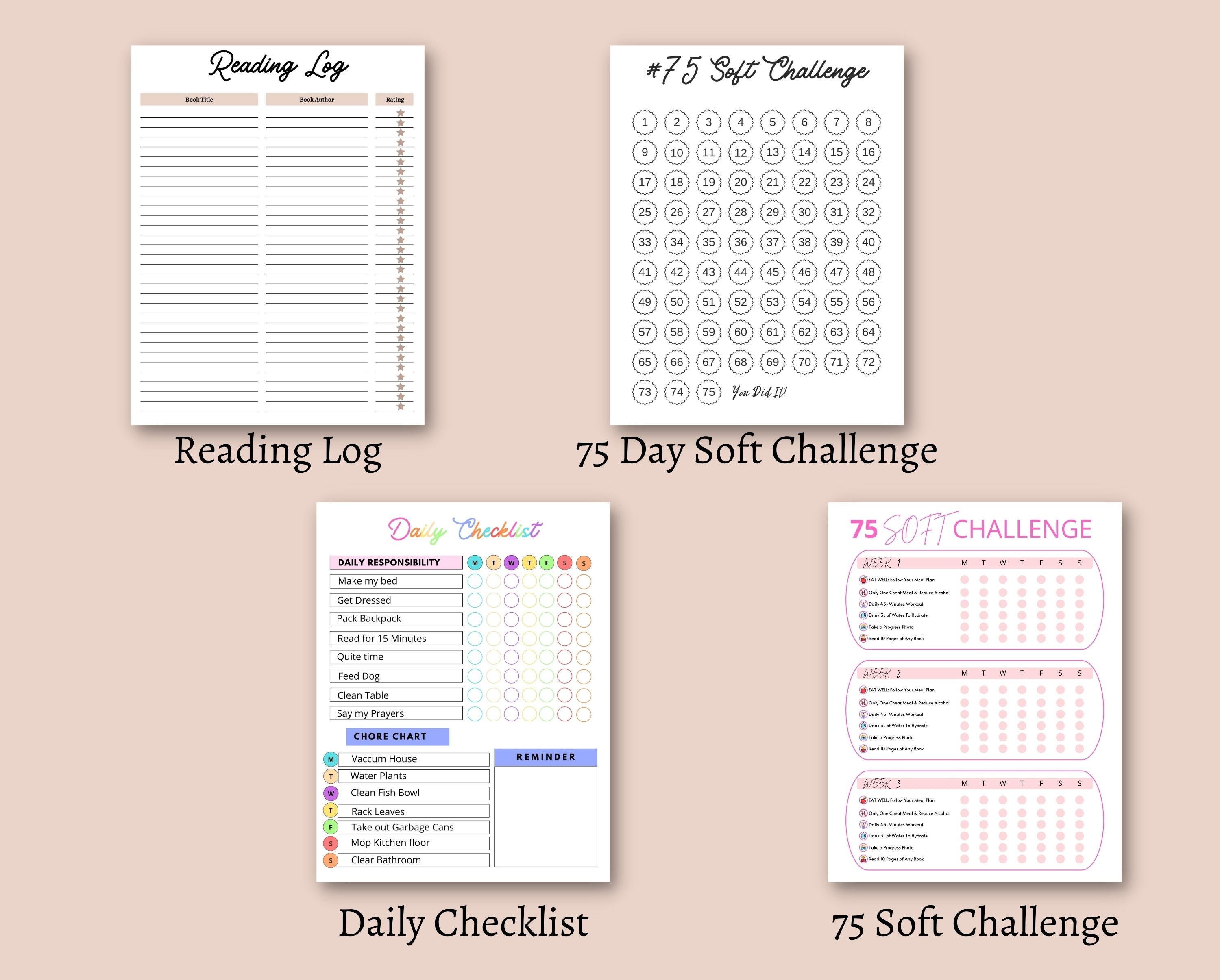 75 Soft Challenge Bundle Planner Printable Easy Challenge - Etsy
