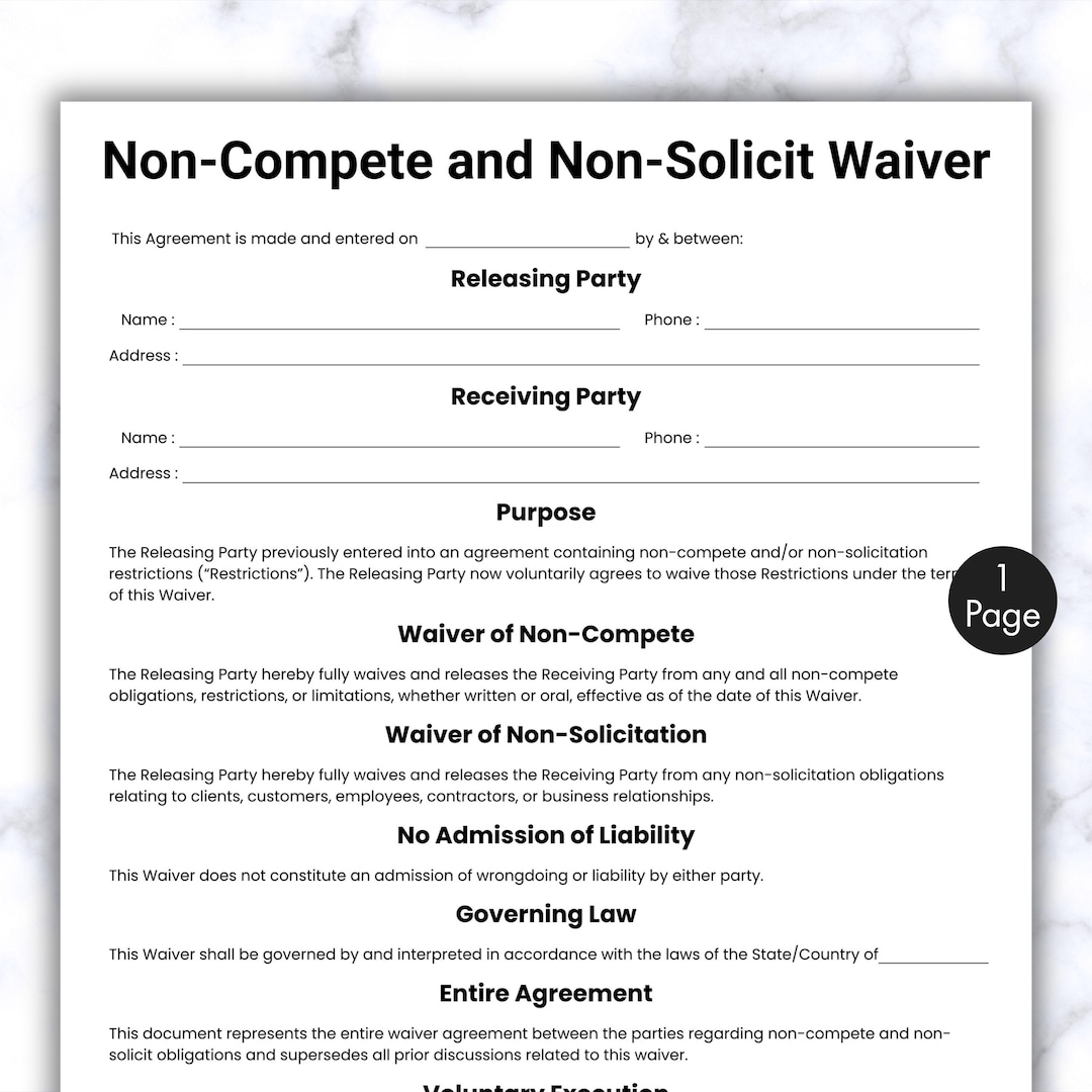 Simple Non-compete and Non-solicit Waiver, One Page High-level ...