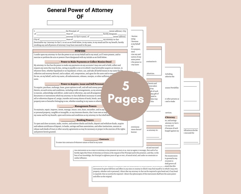 General Power of Attorney | Printable POA Templates | General Power of ...