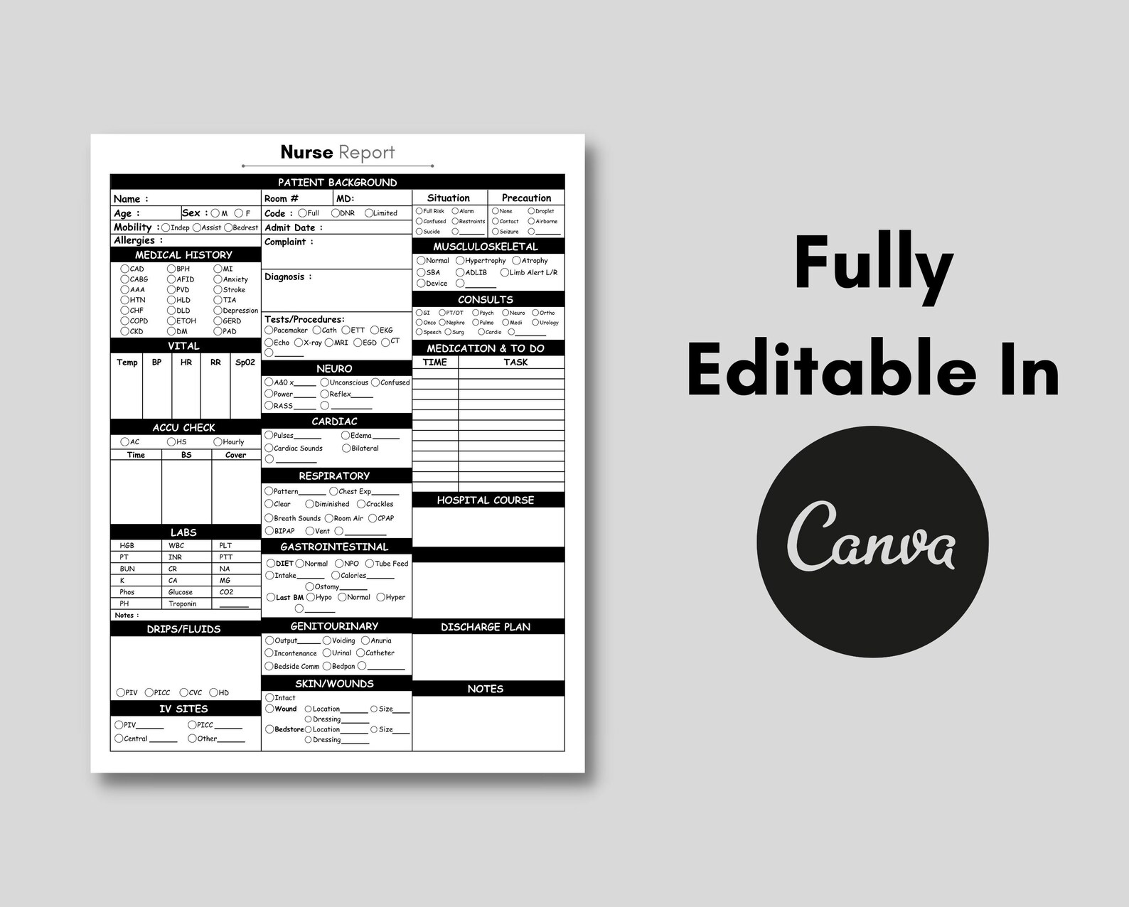 Nurse Report Sheet Printable Med Surg Nurse Brain SBAR - Etsy