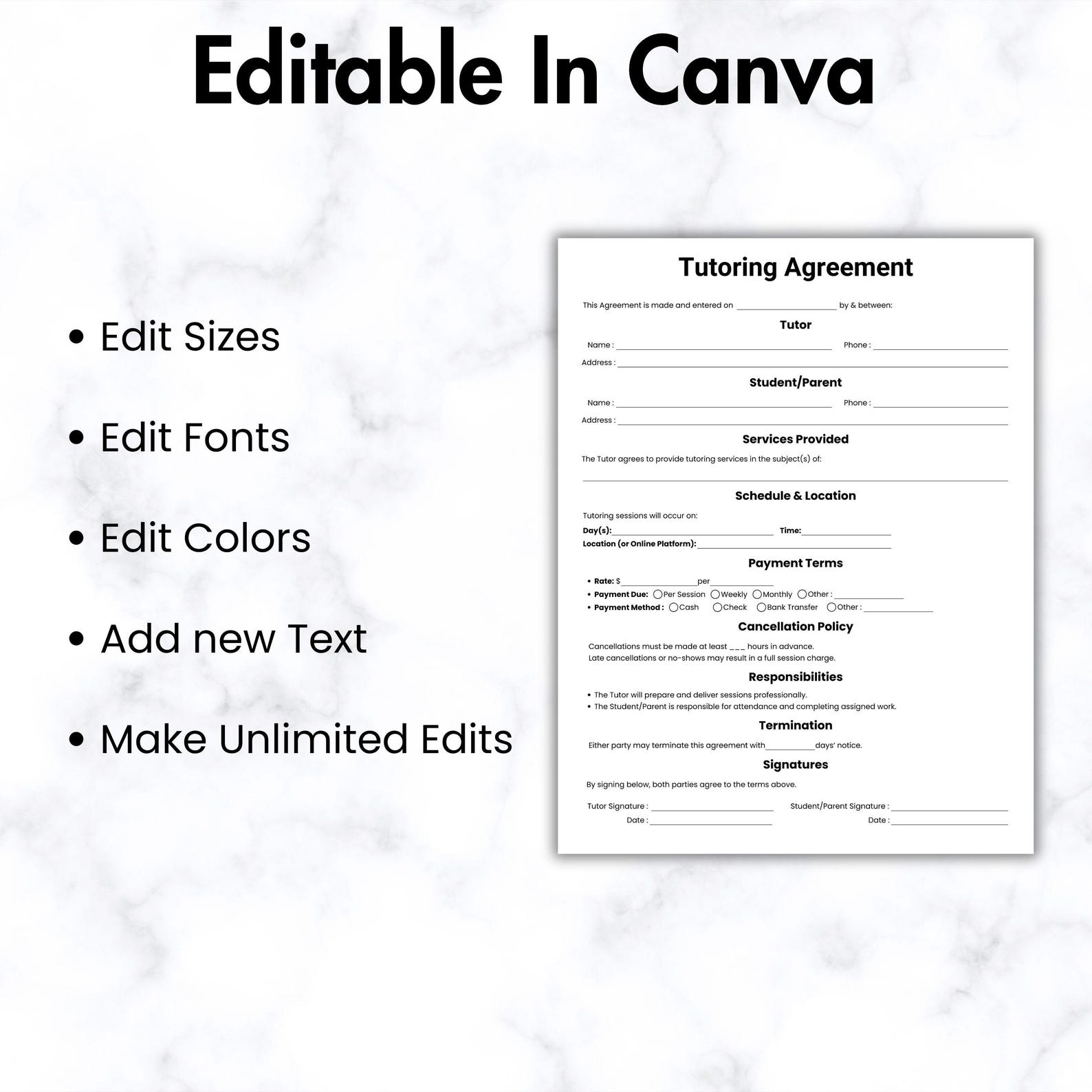 Simple Tutoring Agreement, One Page Tutoring Terms Contract Form ...