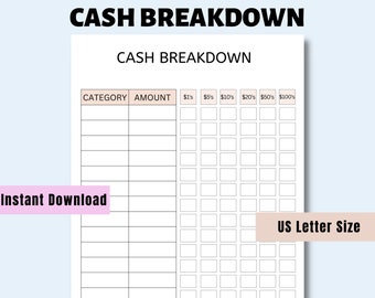 Cash Breakdown Sheet (printable) - Etsy