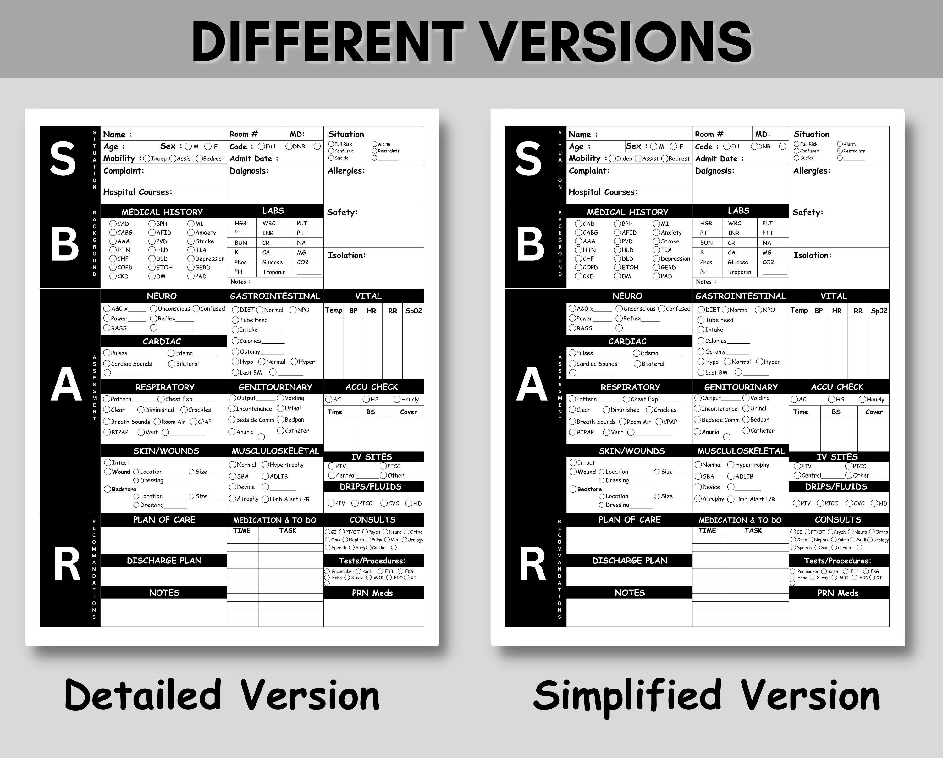 Folha de relatório de enfermagem SBAR, folha de relatório de UTI para ...