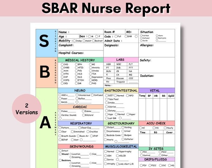 SBAR Nursing Report Sheet: Printable & Editable Template (digital ...