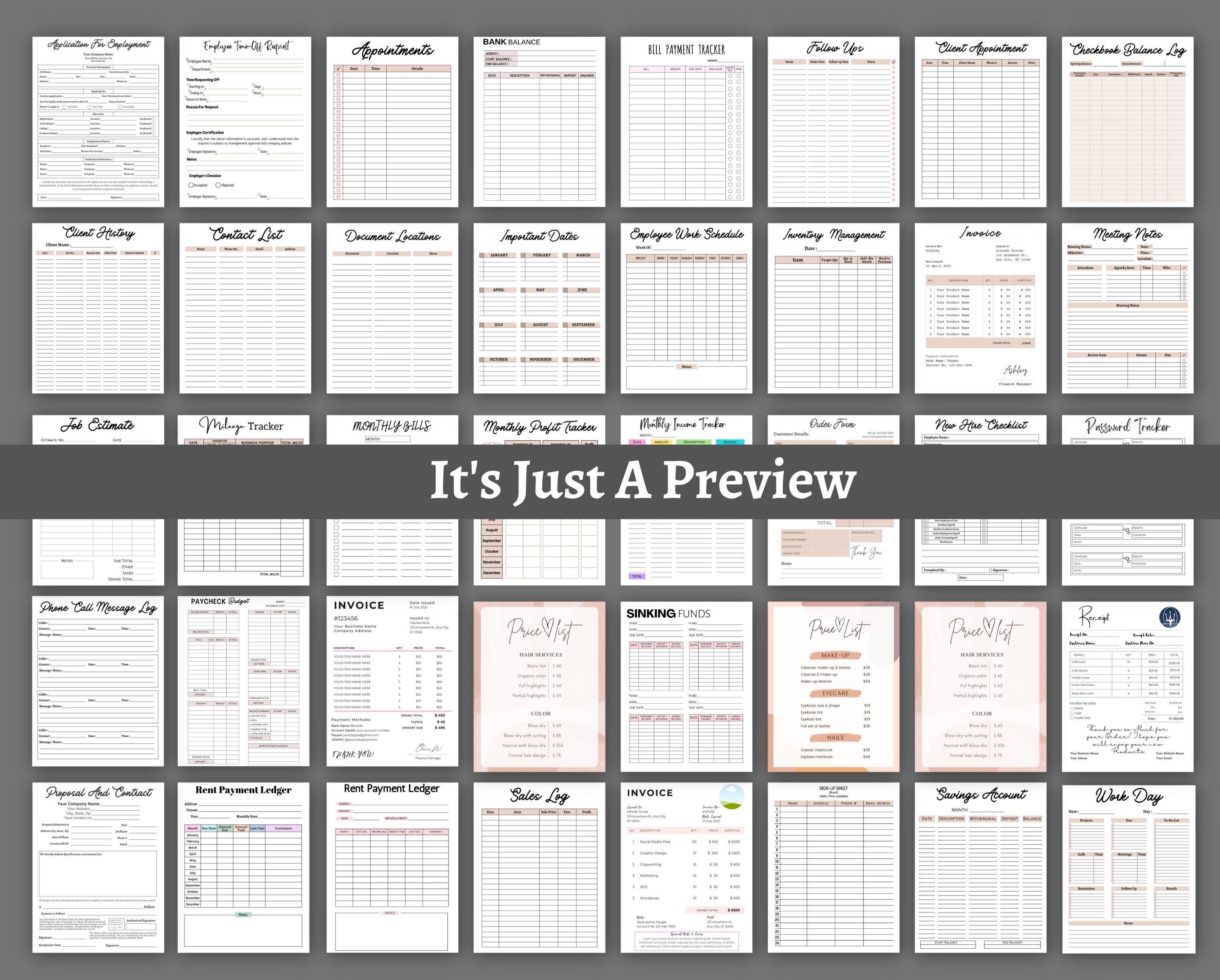 Printable Business Templates Bundle, Editable in Canva, Small Business ...