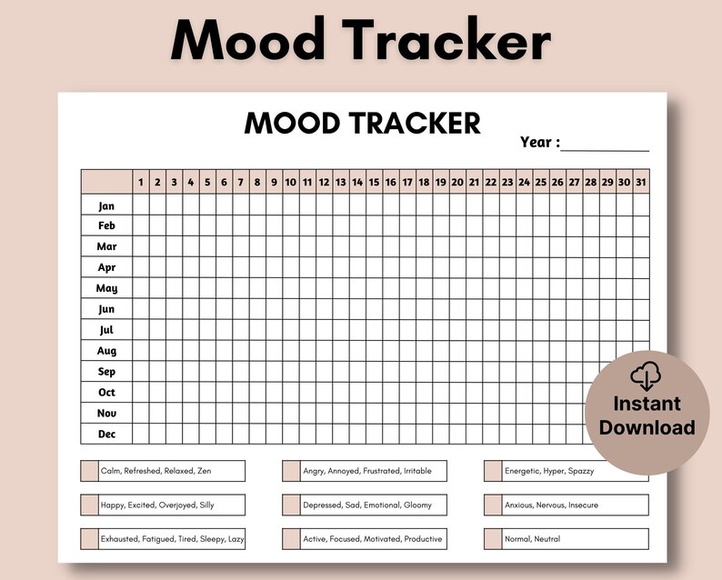 Mood Tracker A Year in Pixels Mood Journal Emotion Tracker - Etsy