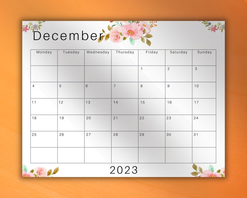 Printable Calendar 2023 , Digital Calendar, 12 Month Calendar ...