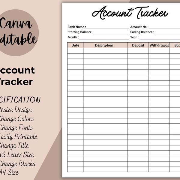 Bank Account Balance Tracker - Etsy