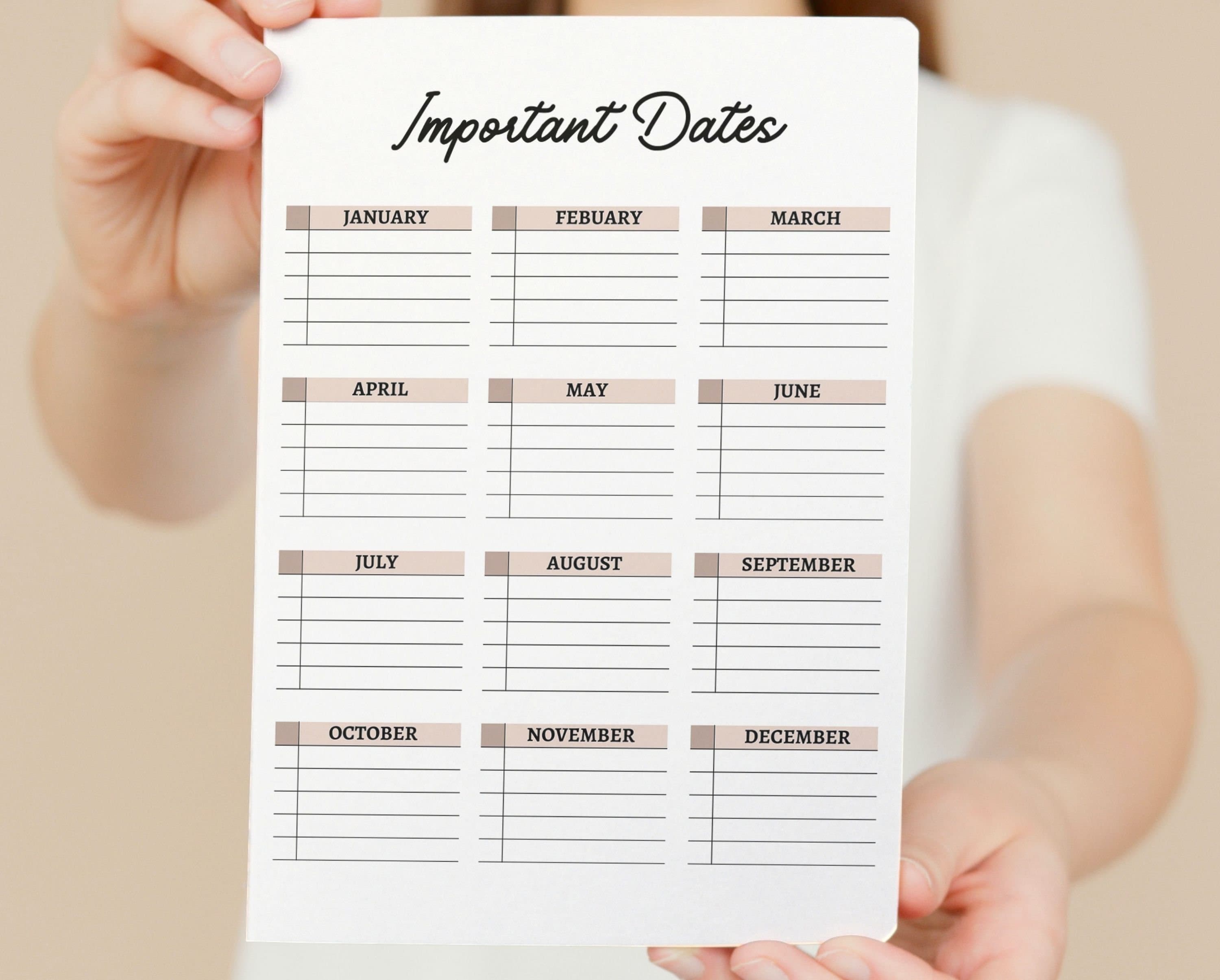 Important Dates Printable Birthdays Editable Anniversaries - Etsy