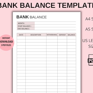 Bank Balance Printable Balance Sheet | Bank Summary | Finance | Savings ...