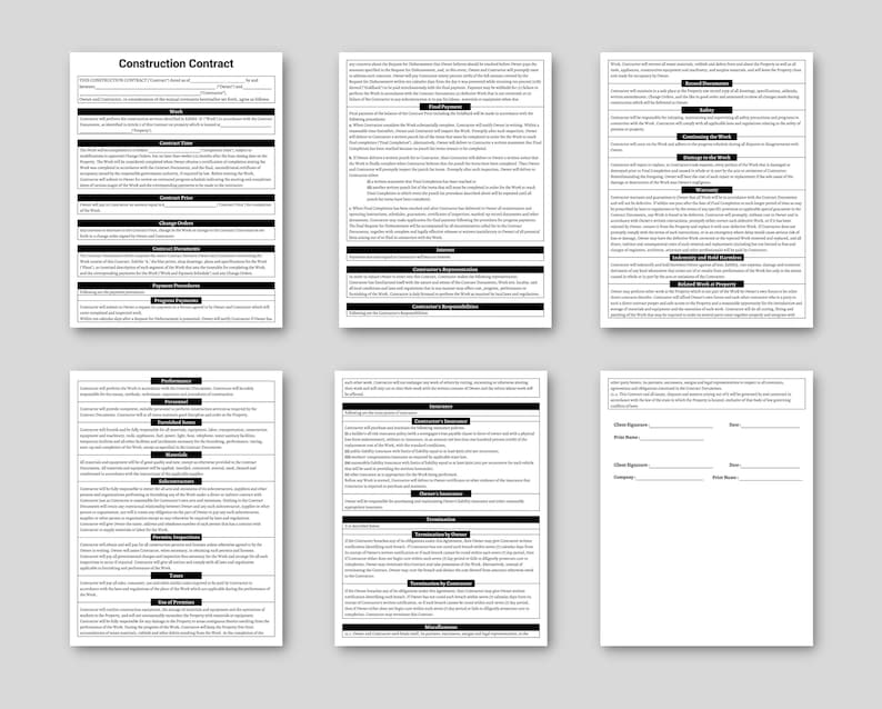 Construction Contract - Printable Construction Template - Handyman ...