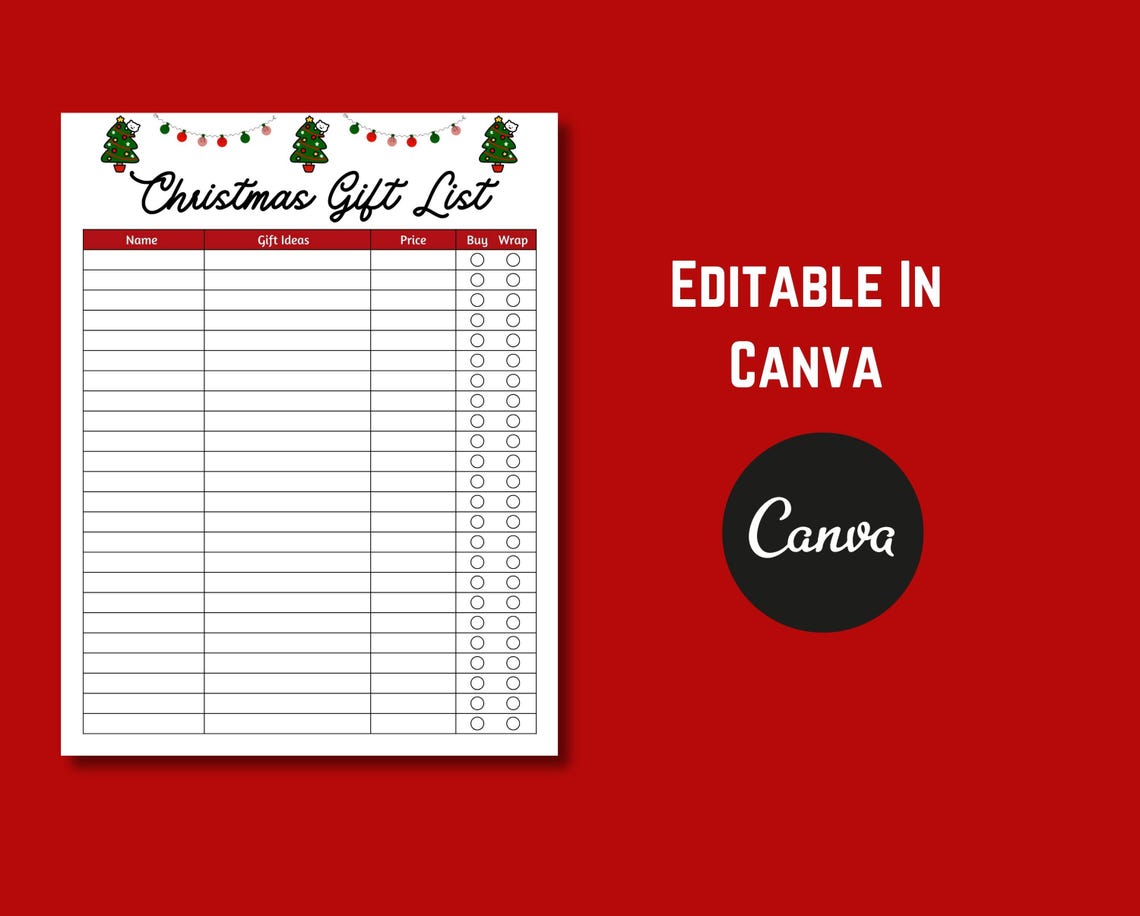Christmas Gift List | Editable, Fillable | Printable Christmas Planner ...