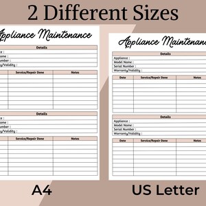 Appliance Maintenance Log, Appliance Tracker for Home Organization ...
