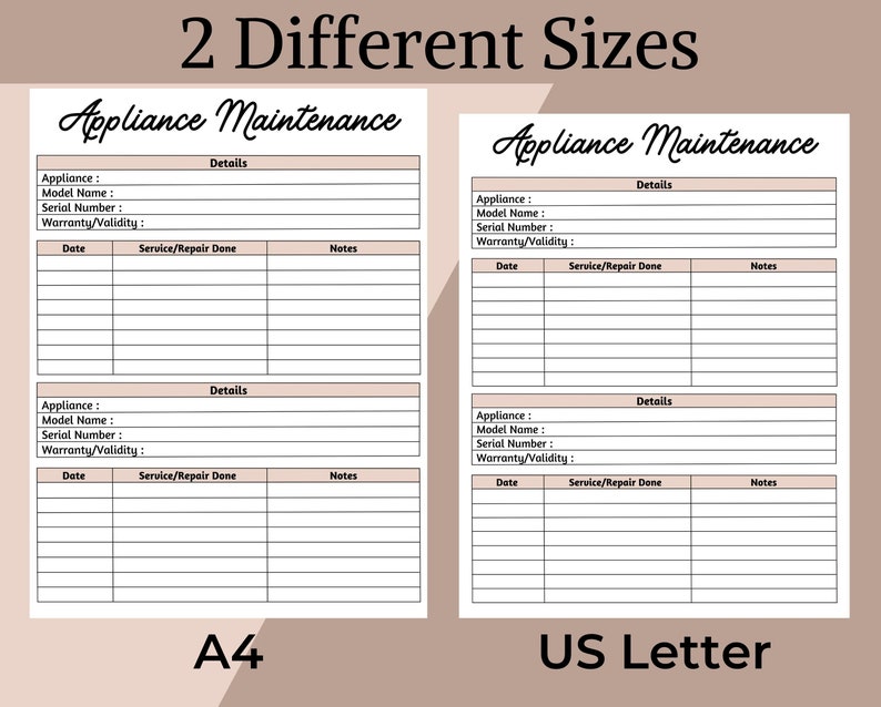 Appliance Maintenance Log Appliance Tracker for Home - Etsy