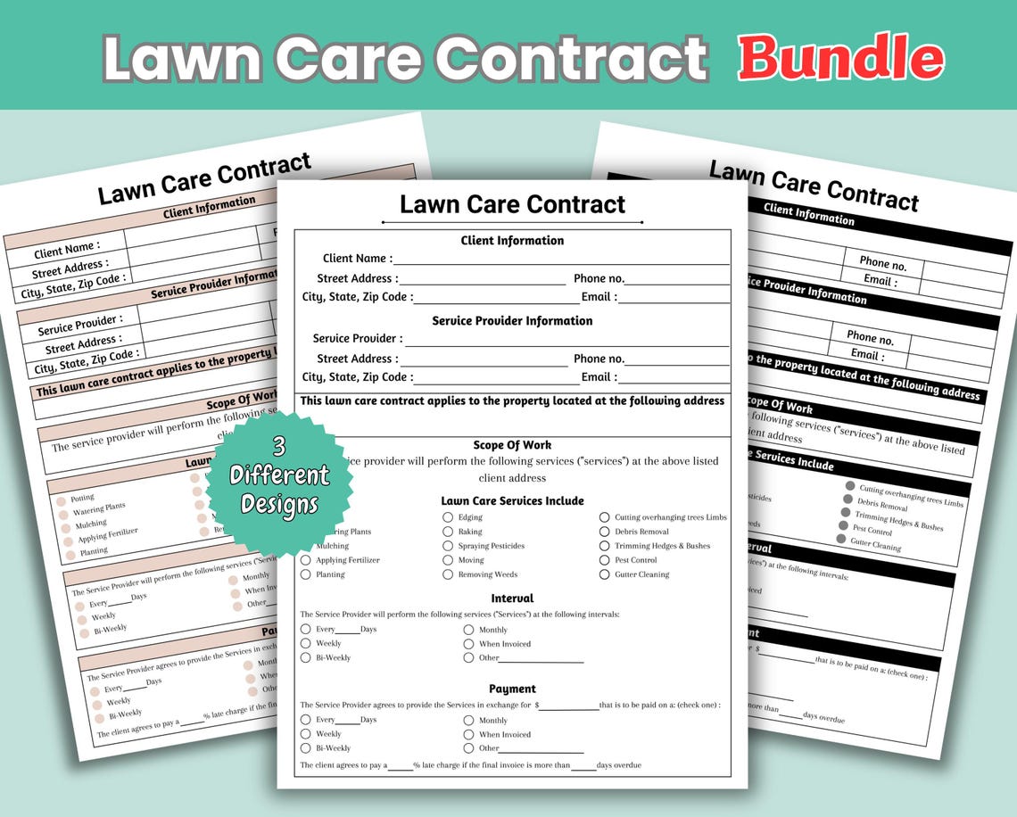 Lawn Care Contract Bundle, Service Contract, Landscaping Contract ...