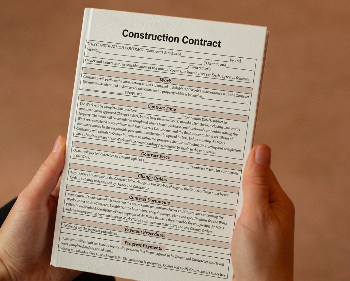 Printable Construction Contract Construction Template - Etsy