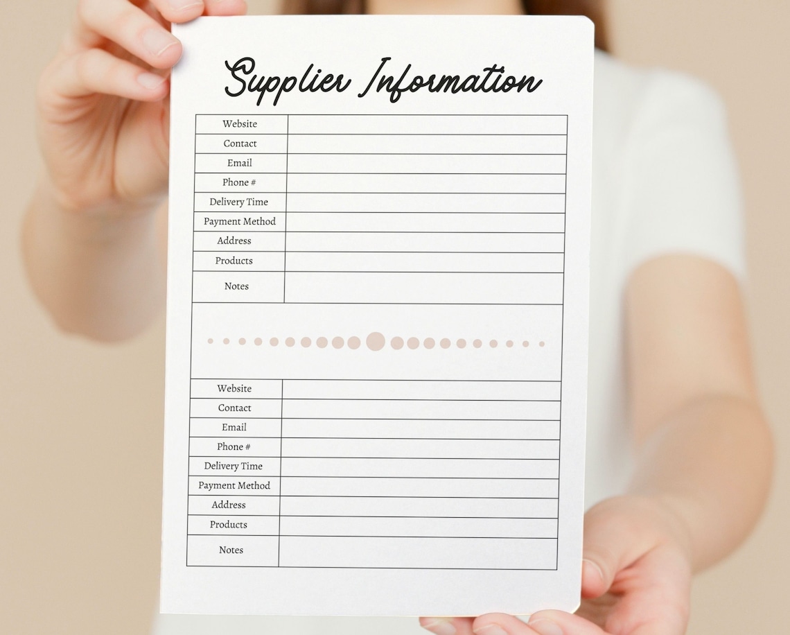 Printable Supplier Information Template Editable Template PDF ...