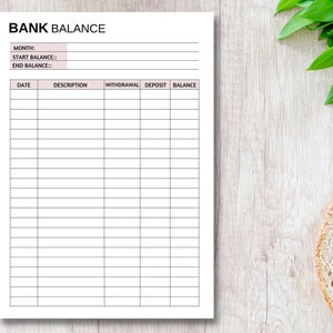Bank Balance Printable Balance Sheet | Bank Summary | Finance | Savings ...