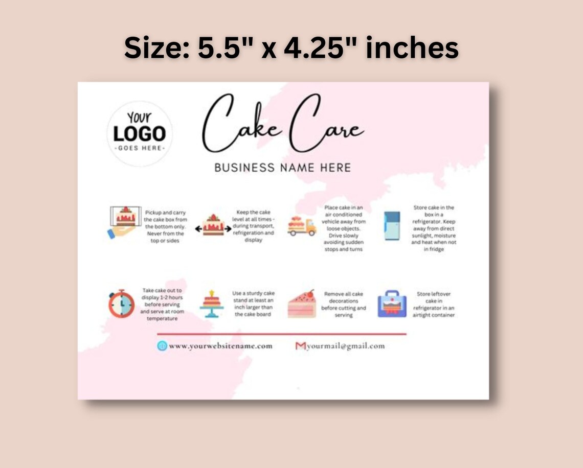 Printable Cake Care Card Template Canva Editable Wedding Cake - Etsy UK
