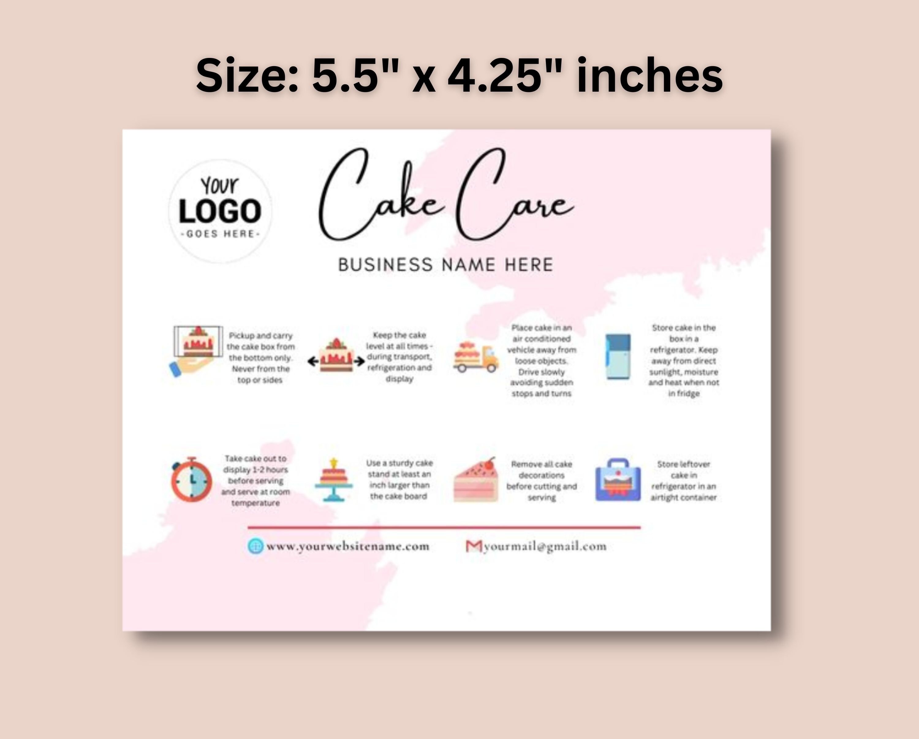 Printable Cake Care Card Template Canva Editable Wedding Cake - Etsy UK