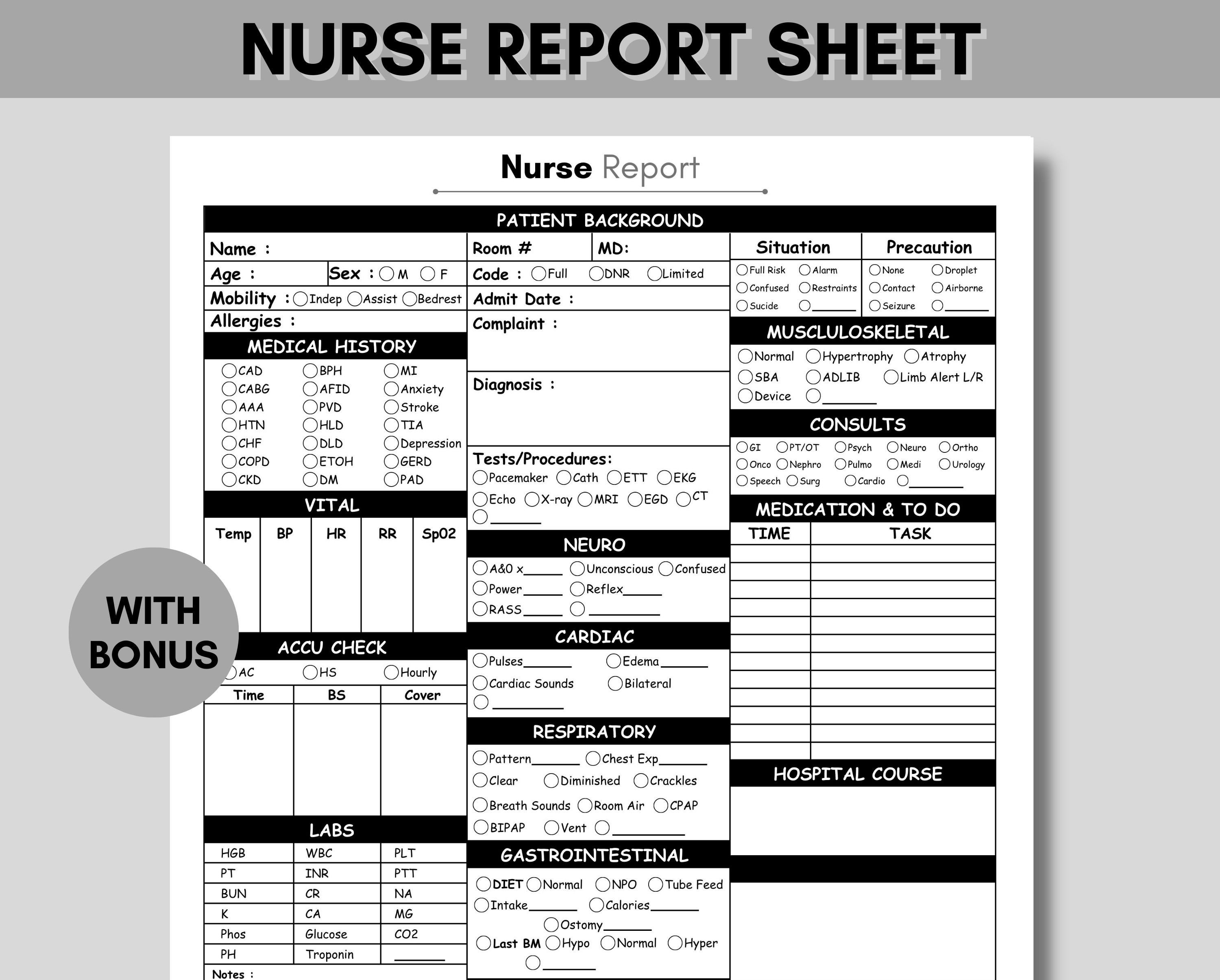 Nurse Report Sheet Printable Med Surg Nurse Brain SBAR - Etsy