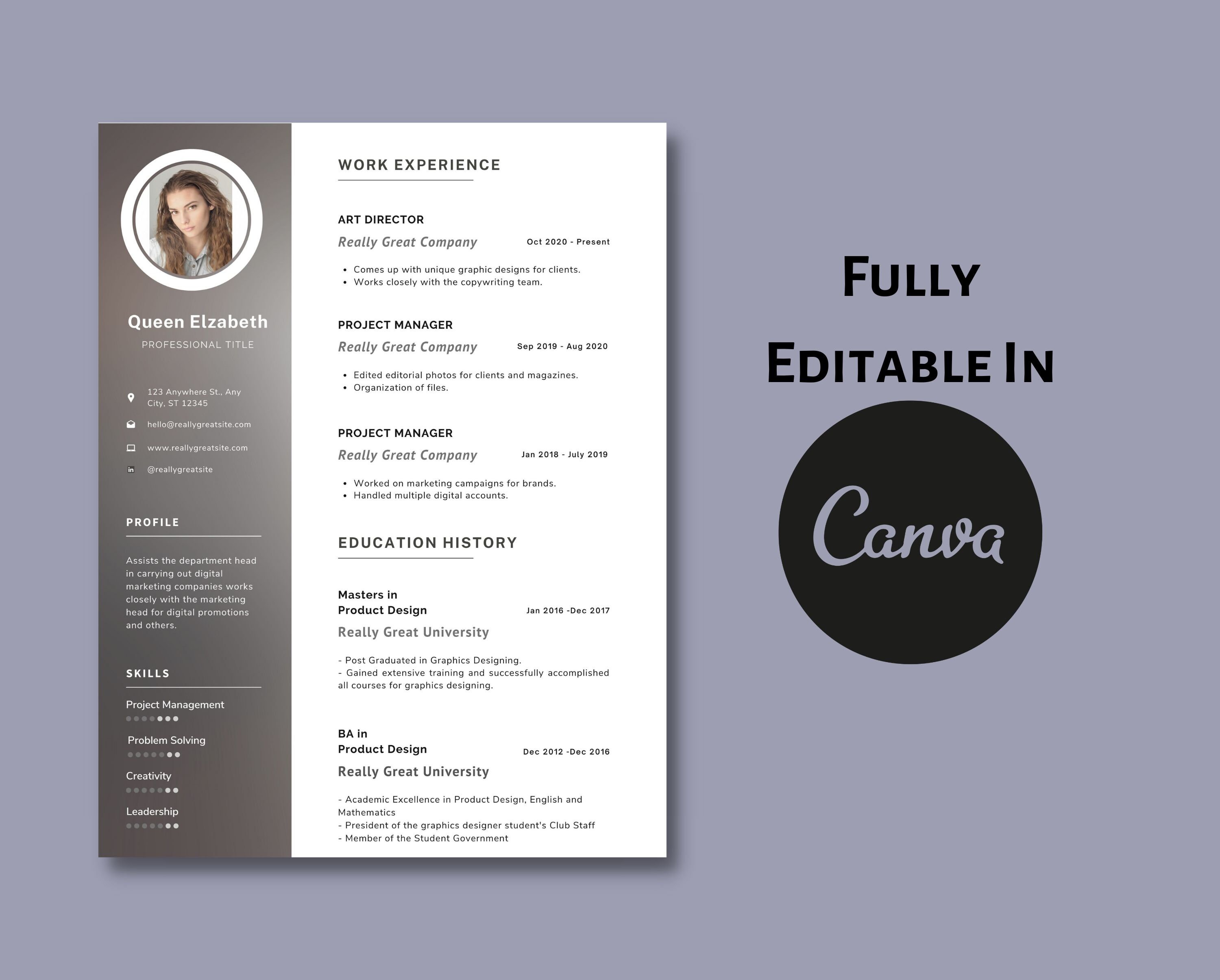 Resume Template With Picture Professional Resume Template for - Etsy