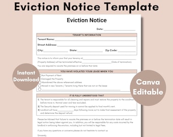 Editable Eviction Notice Template, Landlord Rental Contract Canva, Printable Notice to Vacate ...