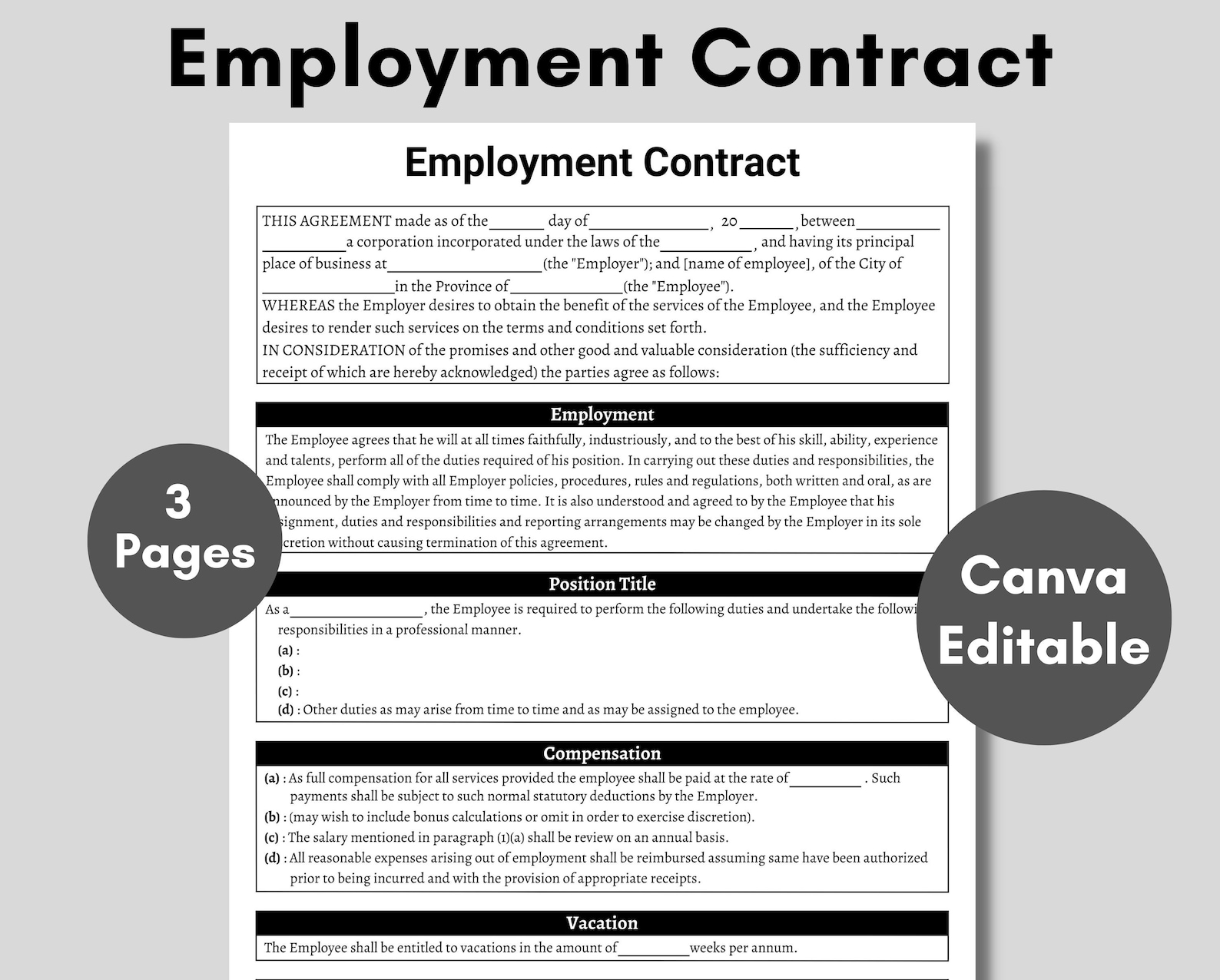 Printable Employment Contract Agreement - Employment Service Contract ...
