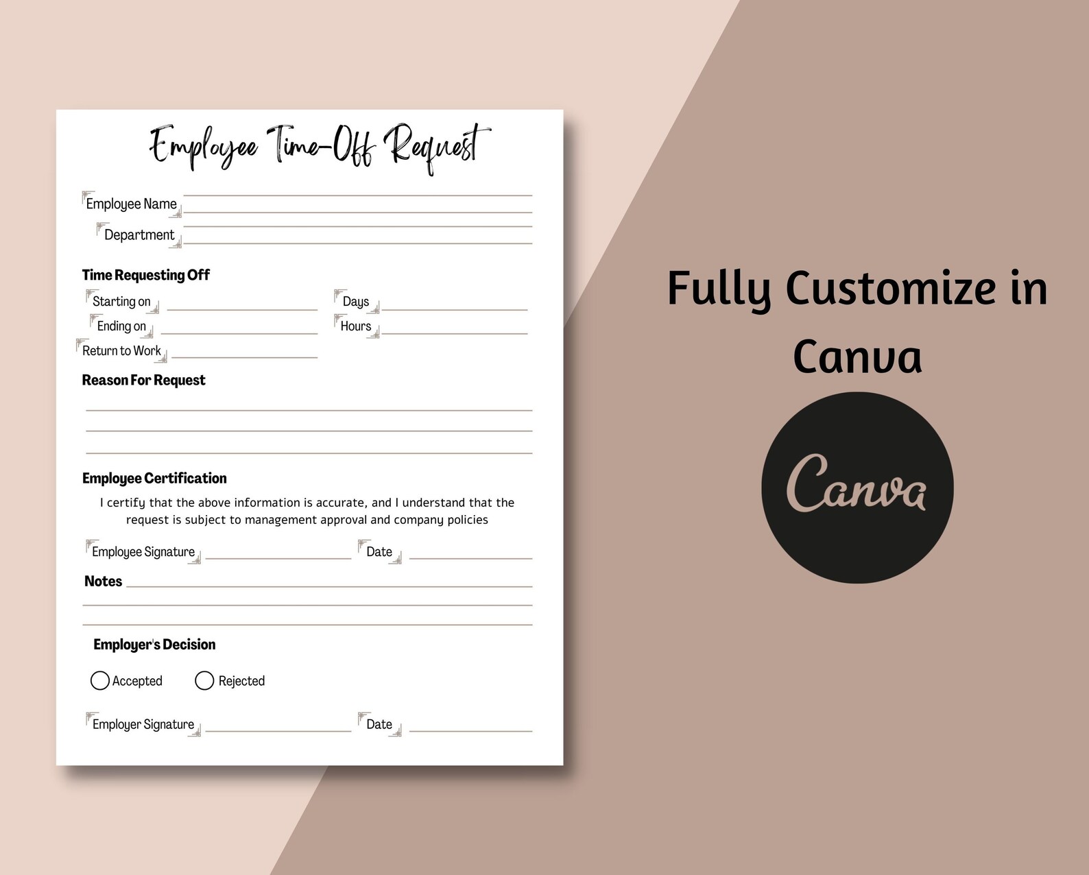 Editable Employee Time off Request Template Printable - Etsy