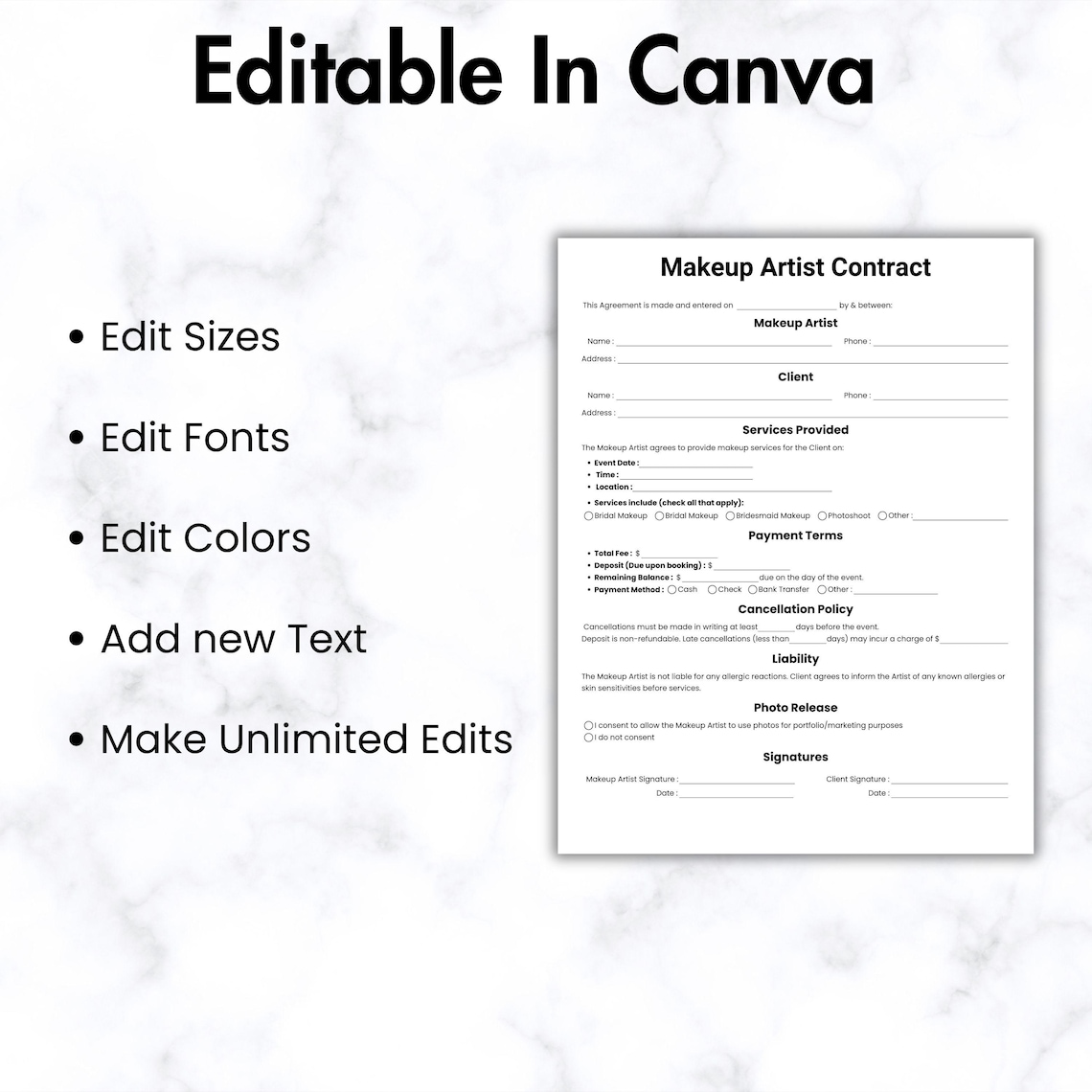 Simple Makeup Artist Contract, One Page Makeup Agreement Form Template ...