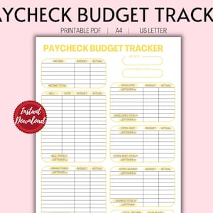 Printable Yellow Paycheck Budget Tracker, Budget Template, Budget ...