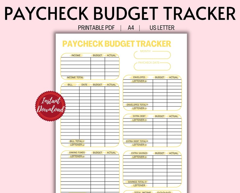 Printable Yellow Paycheck Budget Tracker Budget Template - Etsy