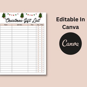 Christmas Gift List Editable | Fillable | PDF | Printable Christmas ...