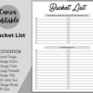 Bucket List, Printable Bucket List Tracker, Bucket Checklist, Bucket ...