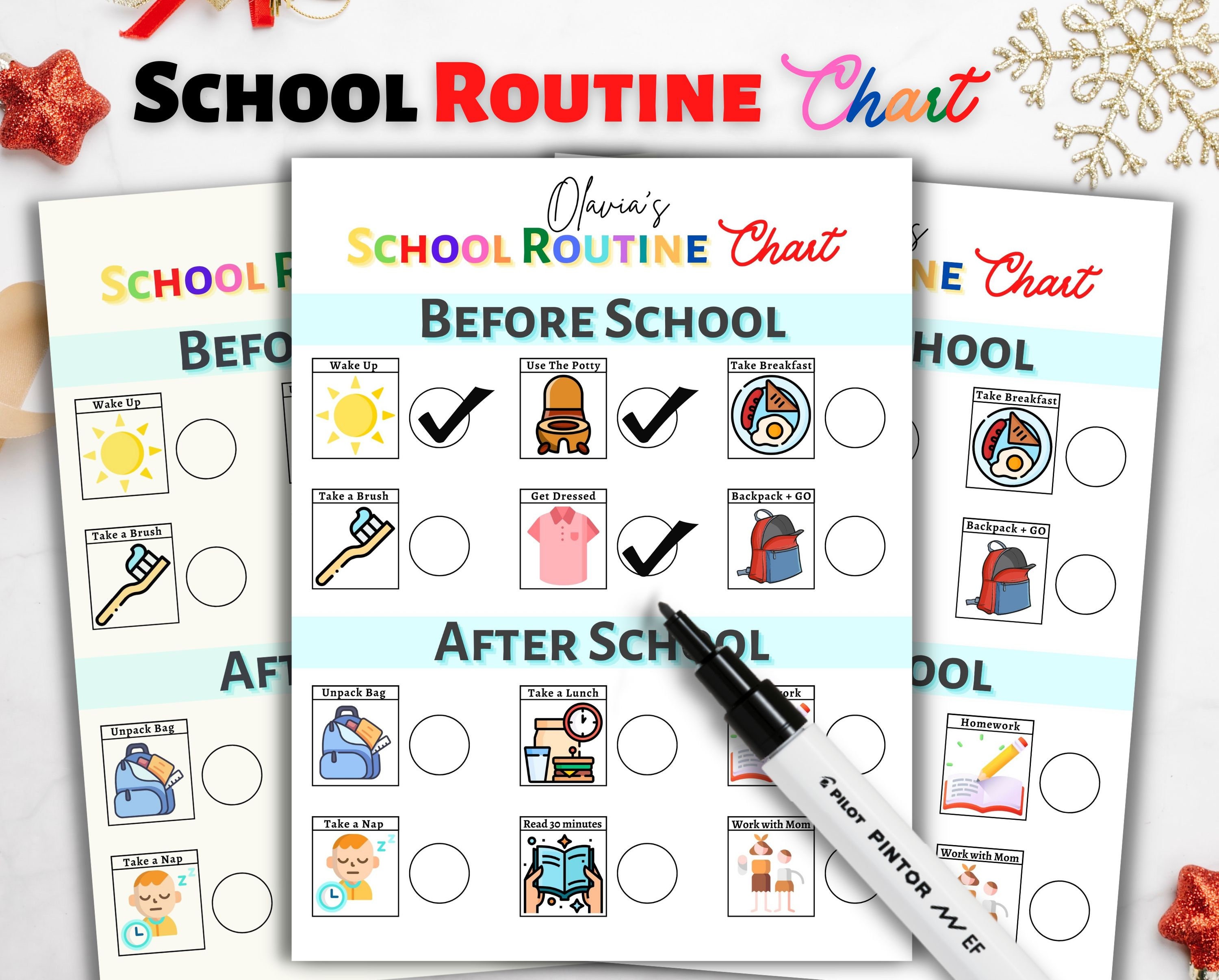 Kids Daily Routine School Checklist Schedule Printable - Etsy