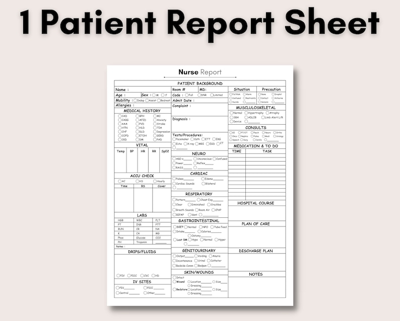 Nurse Report Sheet Bundle | Nursing Report Sheet | 1, 2, 3, 4, 5, 6 ...