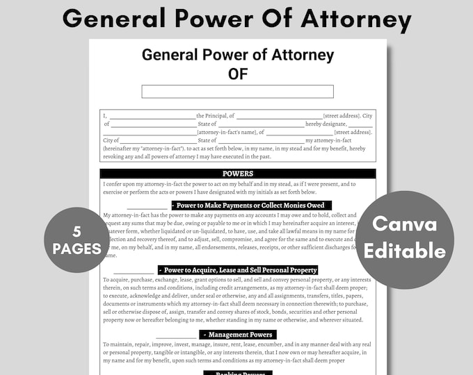 Editable General Power of Attorney | Printable POA Templates | General ...