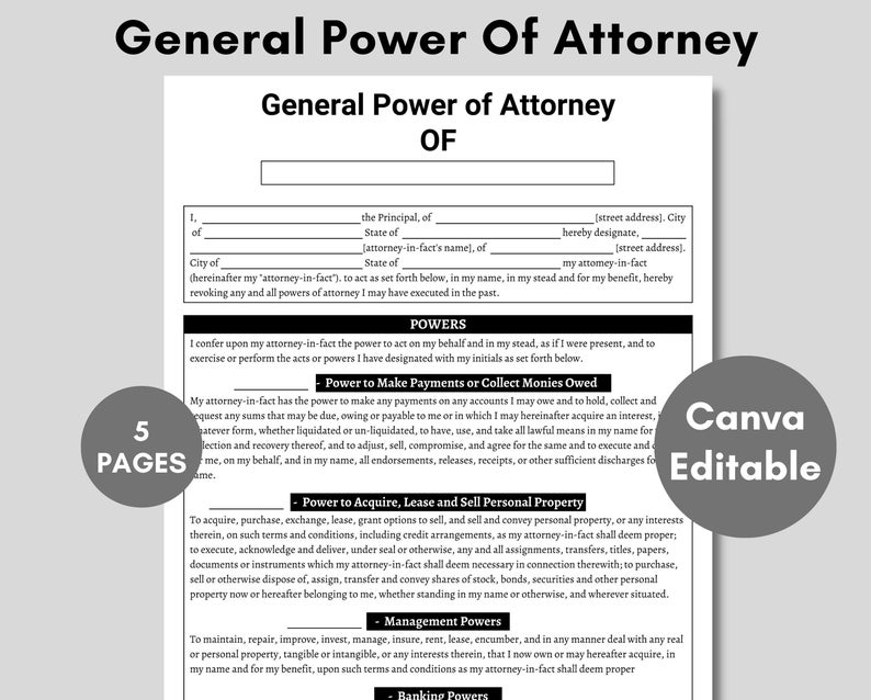 Editable General Power of Attorney | Printable POA Templates | General ...