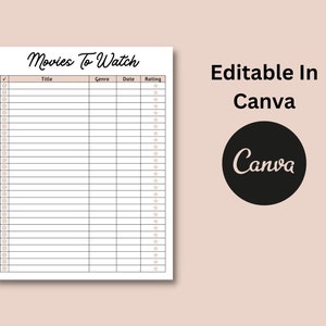 Movies to Watch List | Printable Movies Tracker | Editable Series to ...