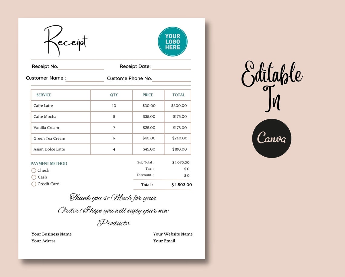 Canva Editable Receipt Small Business Digital Order Receipt - Etsy
