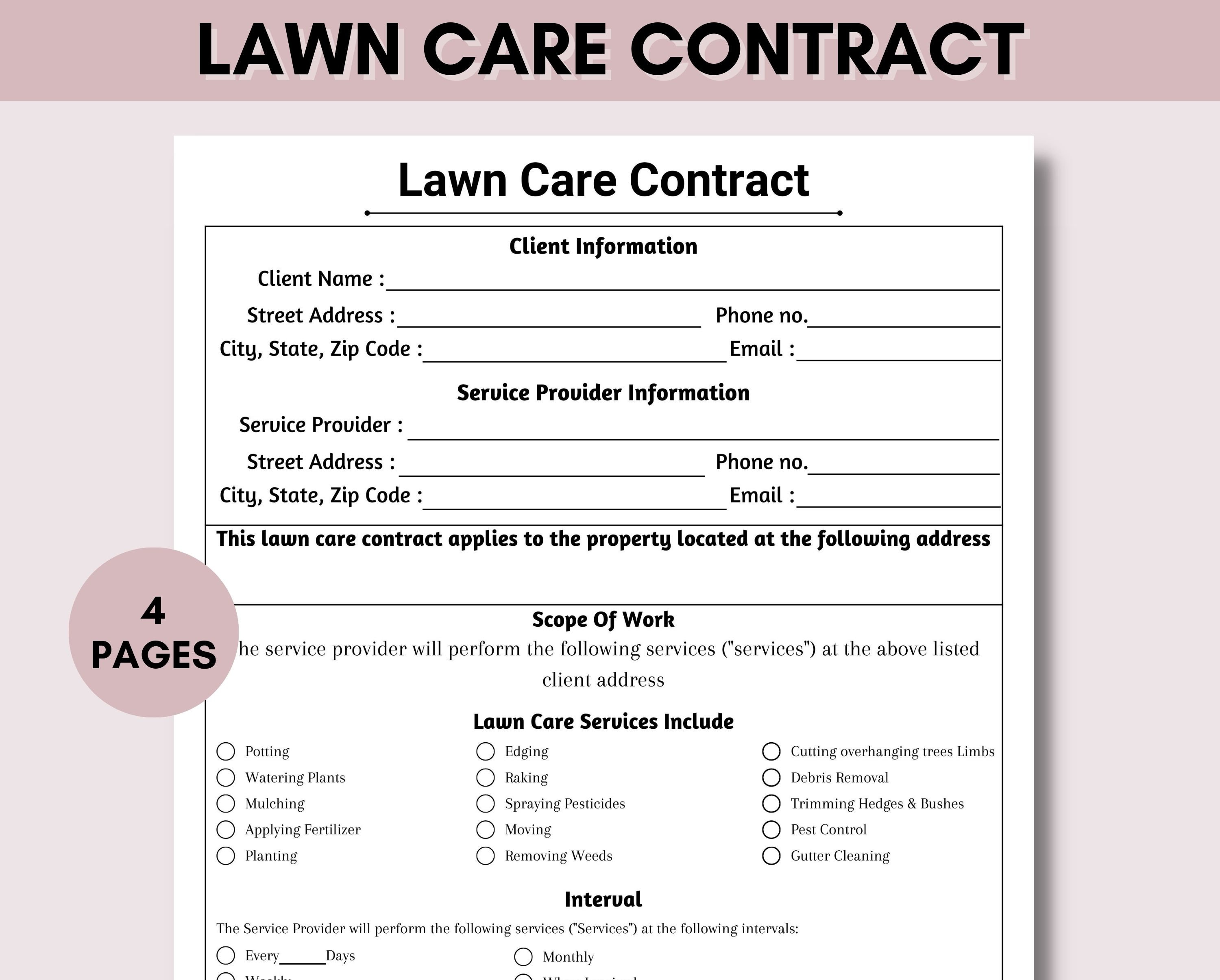 Lawn Care Agreement, Service Contract, Garden Care Agreement, Agreement ...