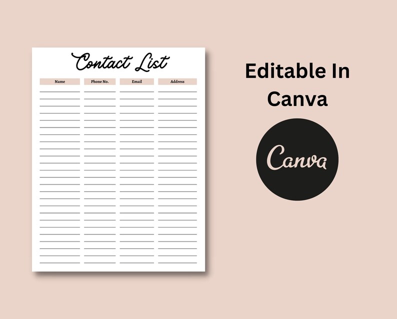 Contact List Printable Address Book Print at Home Insert - Etsy