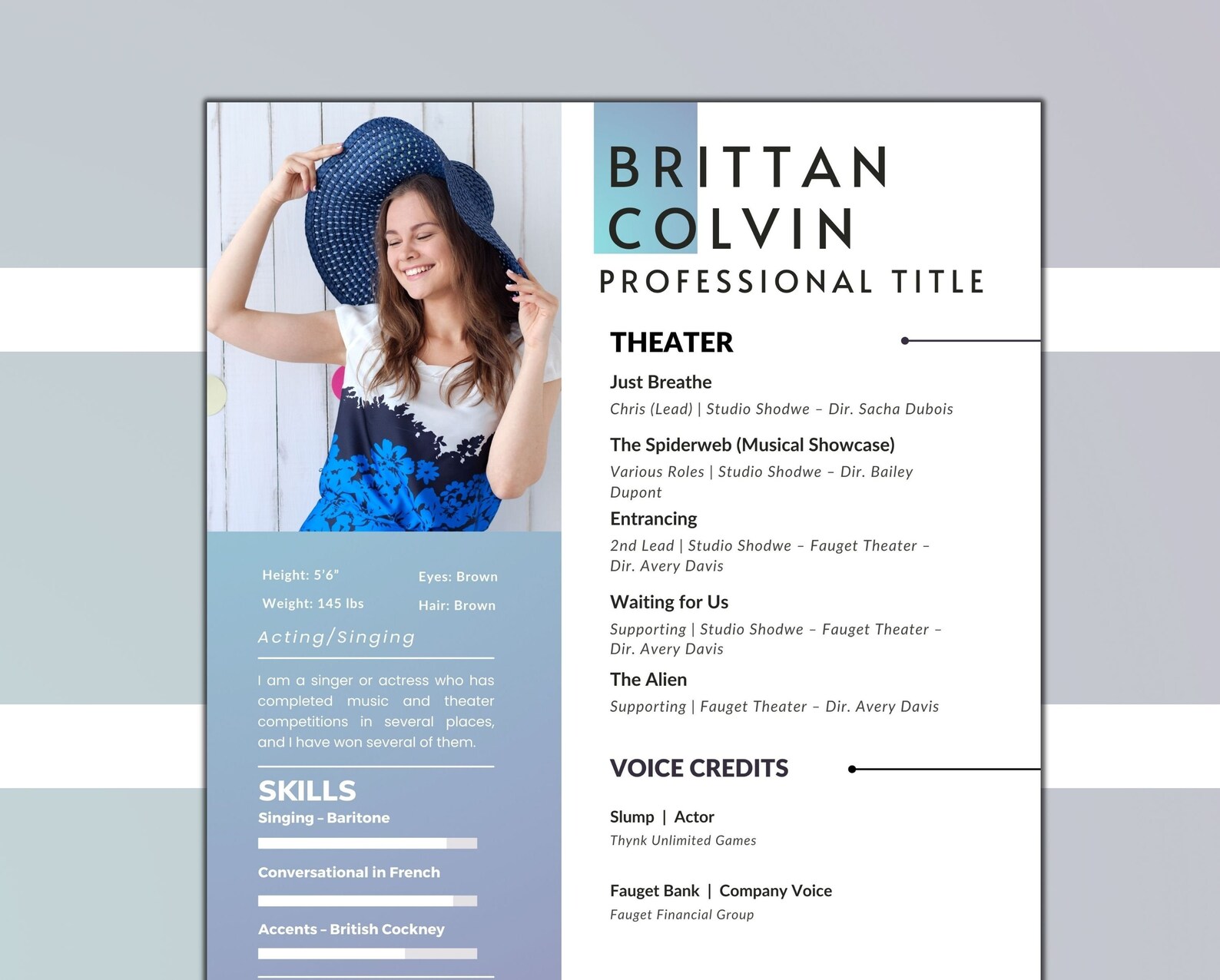 Editable Acting Resume Template With Photo for Canva, Actor & Actress ...