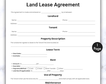 Minimalist Land Lease Contract, Simple Land Rental Agreement Template ...