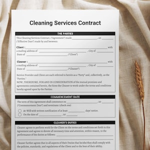 Printable Cleaning Services Contract, Cleaning Proposal Template, Editable Cleaning Business ...