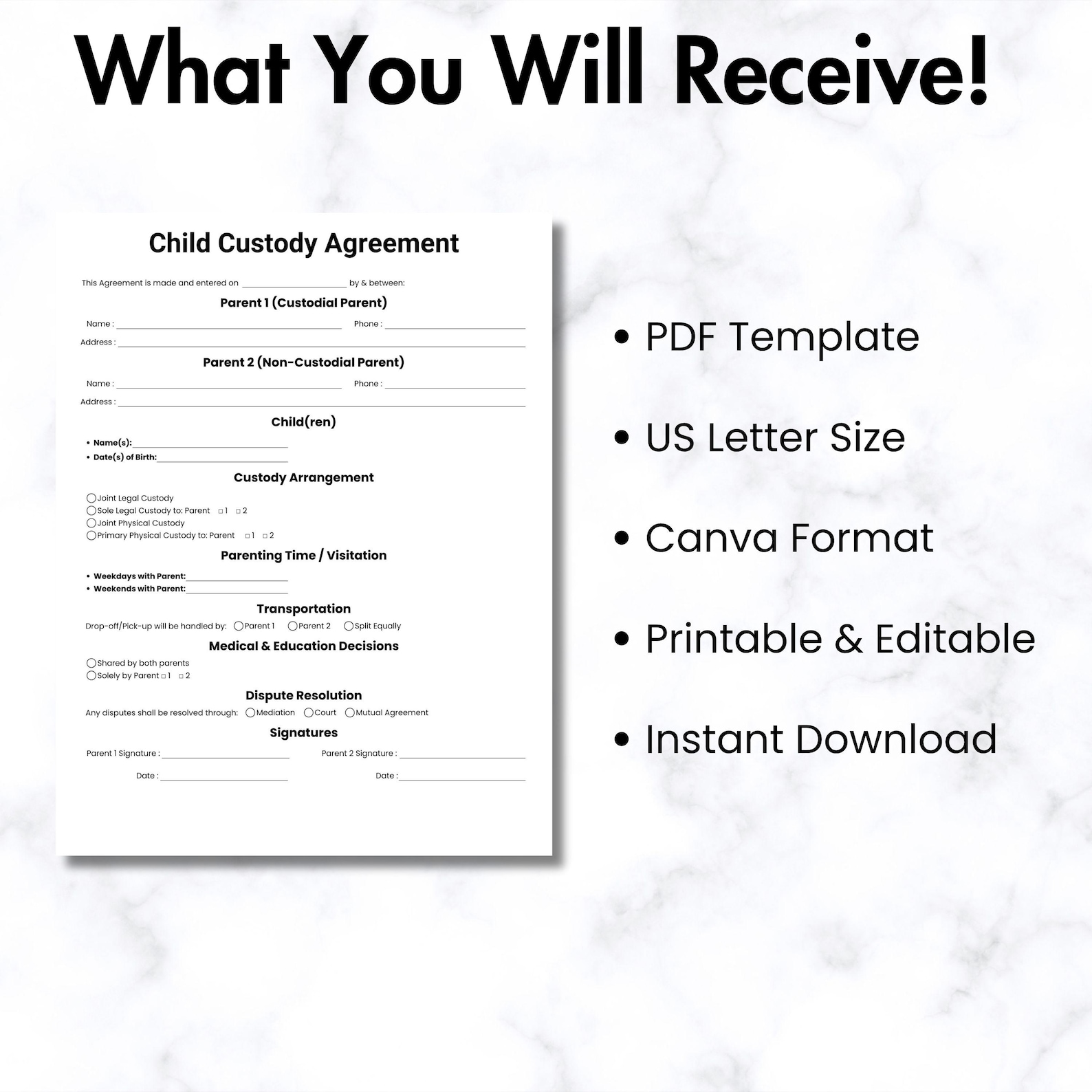 Simple Child Custody Agreement, One Page 50/50 Joint Custody Agreement ...