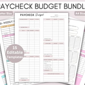 Paycheck Budget Planner Bundle Printable & Editable, Paycheck Budget ...