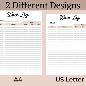 Work Time Log, Printable Work Task Log, Work Log Tracker, Time Spent ...