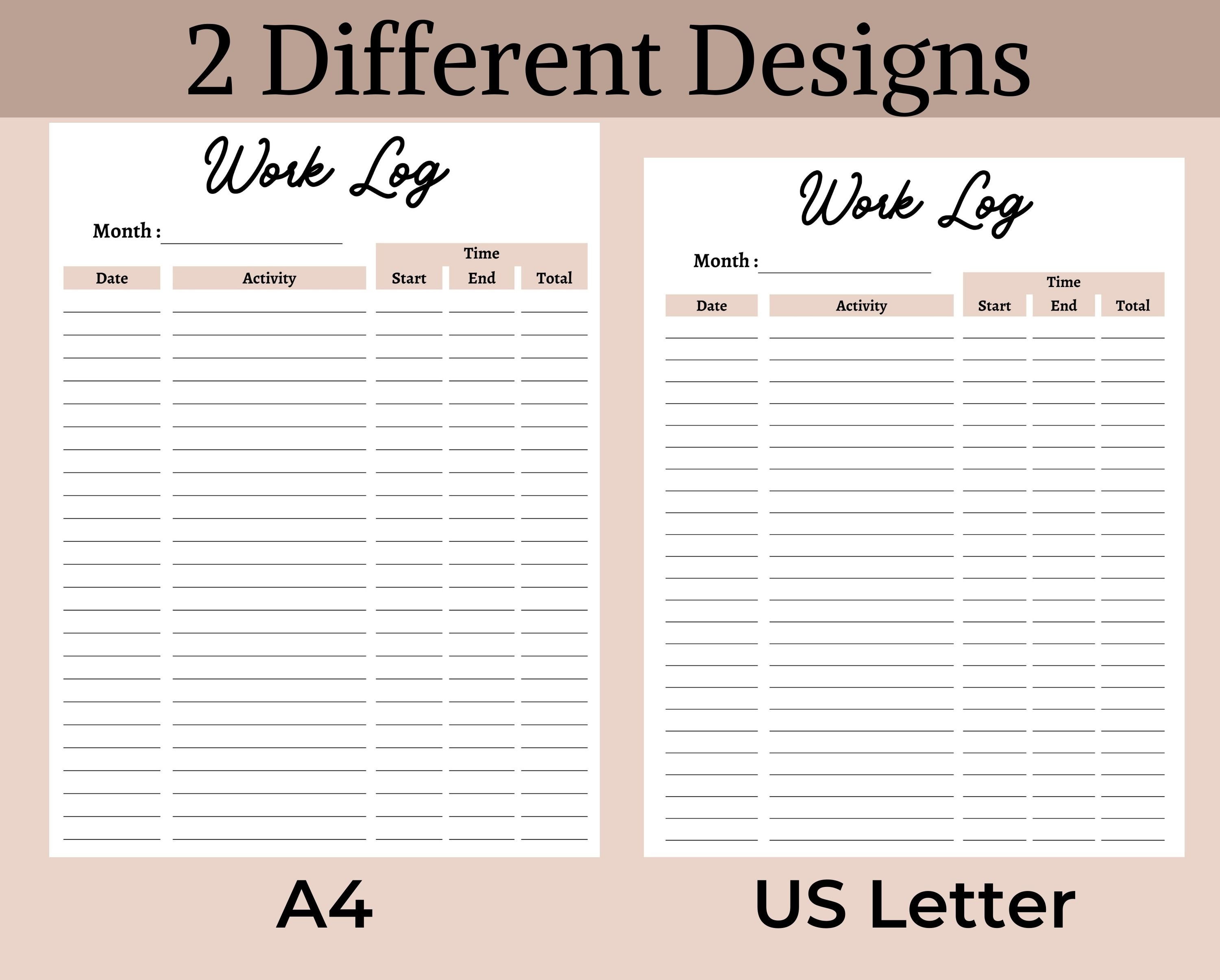Work Time Log, Printable Work Task Log, Work Log Tracker, Time Spent ...